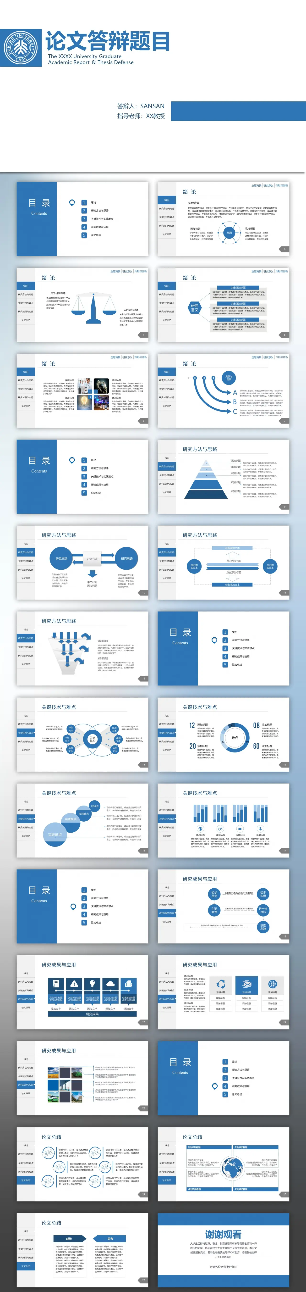 蓝色毕业答辩论文论述PPT免费模板-免费下载-PPTer吧